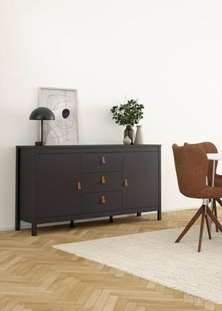 Dmora Kommode Lisiane, Wohnzimmerbuffet, Wohnzimmer-Sideboard, Moderne K&uuml;chen-Speisekammer, 151x38 h80 cm, Schwarz