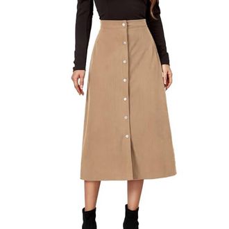 Generic Jupe-short longue pour femme - Jupe longue en velours c&ocirc;tel&eacute; - Jupe unie &eacute;lastique - Taille haute - Coupe d&eacute;contract&eacute;e - Style d&eacute;contract&eacute; - Tendance 