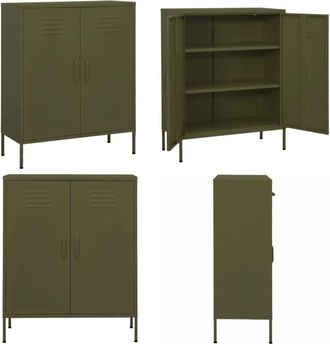 vidaXL Beistellschrank Olivgr&uuml;n 80x35x101,5 cm Stahl - Lagerschrank - Stauraum - Wohnzimmerm&ouml;bel - Garderobe - Metallregal - Home & Living