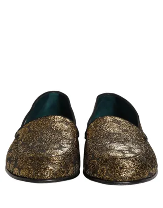 Dolce & Gabbana Gold Lurex Glitter Men Slip On Loafers Shoes Leather