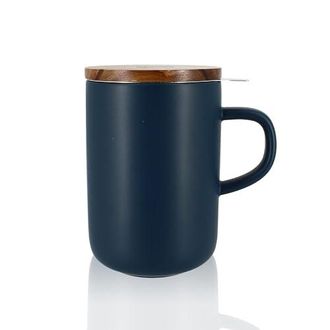 Ogo Living tisanière Juliet 475 ml - Idéale pour le thé et la tisane - Mug à thé en grès et couvercle en bois dacacia - bleu - 7912015