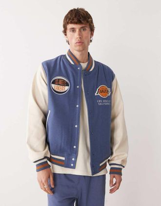 New Era Veste style universitaire &agrave; motif LA Lakers - Bleu et blanc-Multicolore