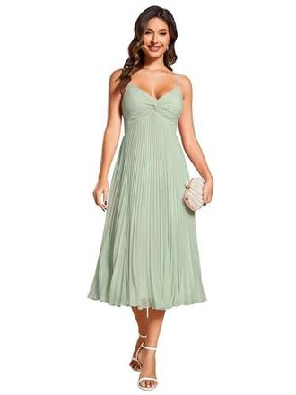 Ever-pretty Robe Invit&eacute;e Mariage Femme Bretelles Pliss&eacute; Double V-Col Mousseline Taille Empire Chic Casual Invit&eacute; Verte Menthe 36