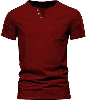 Generic Chemises pour homme adulte, coupe ajustée, séchage rapide, col en V, manches courtes, tendance, athlétique, course à pied, travail, bordeaux, 3XL