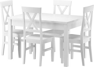 Erst-Holz Massivholz-Essgruppe mit Tisch und 4 St&uuml;hlen Kiefer waschwei&szlig; 90.70-51 A W-Set 23