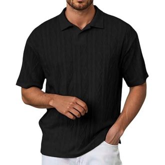 Generic Polo pour homme Coupe ajust&eacute;e Haut tricot&eacute; extensible d&eacute;contract&eacute; confortable pour la vie quotidienne au printemps et en &eacute;t&eacute; Avec baskets, Noir, XXL