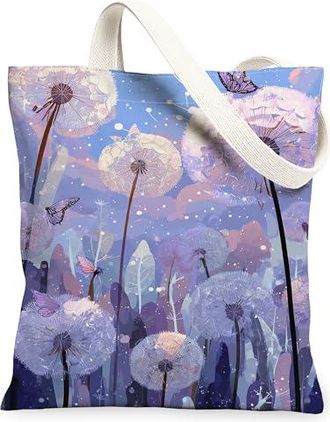 Generic Sacs fourre-tout en toile motif floral pissenlit, motif floral artistique, sacs d&eacute;picerie r&eacute;utilisables, sacs d&eacute;picerie printaniers, vintage, l&eacute;gers, 