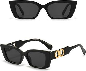 Generic Lunettes de soleil tendance pour hommes et femmes - Forme rectangulaire - Jambe creuse - Noir et gris - 2026