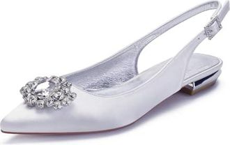 Generic Chaussures De Mariée Satinée Bout Pointu Mariage Plates Robe De Soirée De Mariage Demoiselle dhonneur pour Femmes Plates 2Cm,Blanc,43 EU
