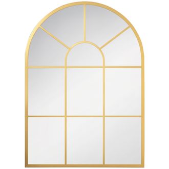 HOMCOM Wandspiegel 70 x 50 cm Fenster Spiegel mit Metallrahmen Dekorativer H&auml;ngespiegel Flurspiegel f&uuml;r Schlafzimmer Wohnzimmmer, Gold