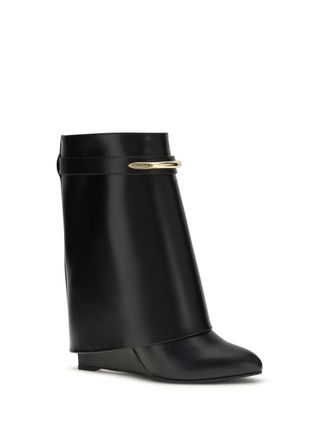 Givenchy Womens Leather Shark Ankle Boots Black Calf Bos Taurus