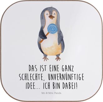 Mr. & Mrs. Panda gläseruntersetzer Pinguin Lolli - Geschenk, Untersetzer für Gläser, Coaster, Spruch, Gauner, Süßigkeiten, Tassen, Unvernünftig, Getränkeuntersetzer