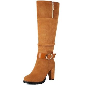 SJJH Bottes montantes au genou - Manchette pliable - Bottes pour femme pour le quotidien et la soci&eacute;t&eacute; - Talon 8,5 cm - Plateforme 1 cm - Polyvalentes, mar