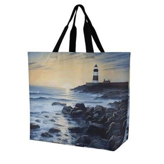 Generic Le Phare Du Bord De Mer Sac &Agrave; Bandouli&egrave;re R&eacute;utilisable Tote Bag Pliable Sac Fourre Tout Pour Travail Quotidienne Voyage