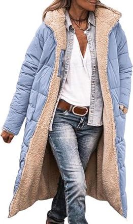 Generic Manteaux dhiver pour femmes, manteau en laine pour femmes, veste longue ligne doublée en polaire, manteaux à capuche rembourrés pour femmes, manteau m