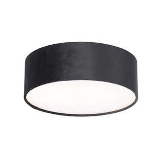 QAZQA Modern Deckenleuchte I Deckenlampe I Lampe I Leuchte schwarz 30 cm mit Gold I Messingener Innenseite - Drum mit SchirmI 2-flammig I Wohnzimmer I Schla