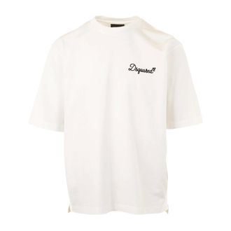 Dsquared2 Homme, Tops, Blanc, Taille: XL T-shirt Coupe Ample Brod&eacute;