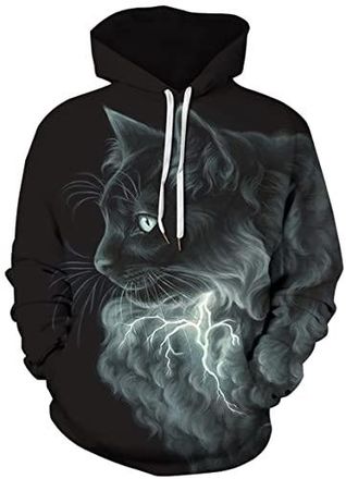 Ocean Plus Homme Th&egrave;me de No&euml;l Sweat &agrave; Capuche &agrave; Imprim&eacute; Num&eacute;rique avec Poche Kangourou et Pull &agrave; Capuche (3XL (Poitrine: 132-152CM), &Eacute;clair Chat Noir)