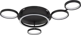 Globo Lighting Deckenlampe schwarz LED Wohnzimmerleuchte Designlampe Deckenleuchte Ringe verstellbar, Metall schwarz matt, 29W 1360lm warmweiß, LxH 79 x 11,5 cm