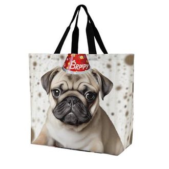 Generic Adorable Chiot Carlin Pour Son Anniversaire Sac Cabas R&eacute;utilisable Sacs De Courses Imperm&eacute;able Sac A Main Femmes Pour Travail Gym Shopping