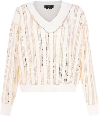 Faina Strickpullover mit Pailletten Damen Wollwei&szlig;