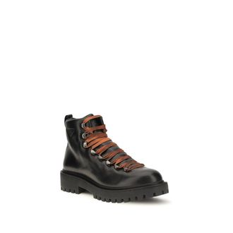 Prada Lace-Up Leather Boots - Black
