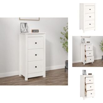 vidaXL Sideboard Wei&szlig; 40x35x80 cm Massivholz Kiefer - Holz Sideboard - Massiver Holzschaukelstuhl - Wohnzimmerschrank - Regal Wei&szlig; - Kiefernholzm&ouml;bel