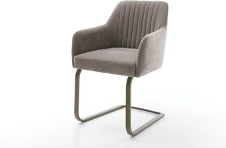 DELIFE Freischwinger Greg-Flex Strukturstoff Soft Taupe Freischwinger flach Effektfinish Titan Taschenfederkern, Esszimmerst&uuml;hle