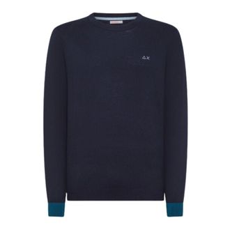 Sun 68 Blaue Pullover mit Rundem Ellbogen Detail - - Knitwear - Herren - Blau - S