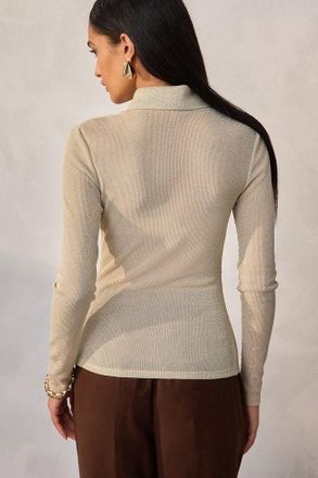 Next Langarmshirt Lang&auml;rmeliges Polo-Top mit Glitzer (1-tlg)