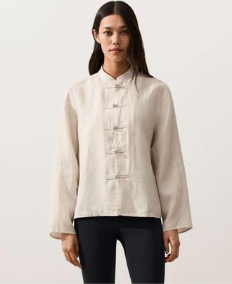 Oysho Oysho - Veste 100 % lin avec col droit et boutons - Sable-Neutral