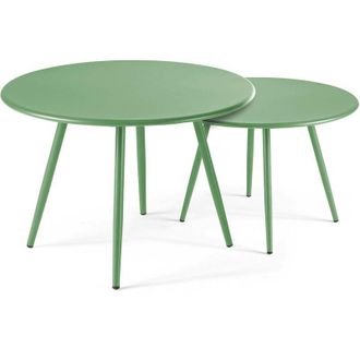 Oviala Lot de 2 tables basses de jardin en acier vert cactus - Palavas