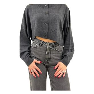 Meimeij Femme, Pulls, Gris, Taille: 46 FR Cardigan court &agrave; manches longues