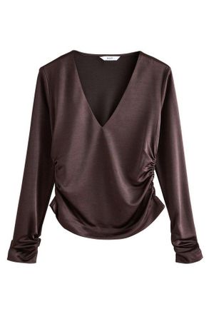 Next Langarmbluse Langarm-Oberteil mit V-Ausschnitt aus Jersey-Satin (1-tlg)