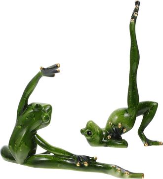 Cabilock 2St Yoga Frosch Harzornamente - Lustige Frösche Dekofiguren Für Zuhause, Schreibtisch Und Badezimmer - rutschfest Und Verschleißfest - Fördert Kreativ