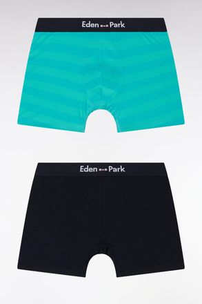 Eden Park Lot De Deux Boxers En Jersey De Coton Stretch Marine Et Cercl&eacute; Vert