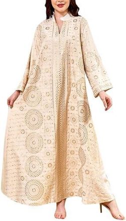 Generic WAZHAKU Abaya - Robe musulmane pour femme - &Eacute;l&eacute;gante - V&ecirc;tement hijab musulman - V&ecirc;tement islam Duba&iuml; Abaya - Robe de pri&egrave;re - Couleur unie - Robe de 