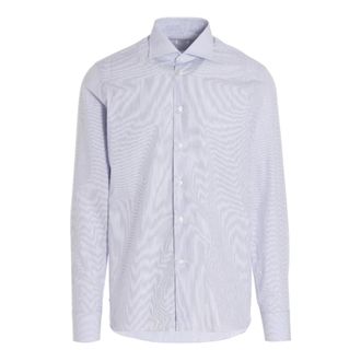 Borriello Marechiaro Gestreiftes Baumwoll-Popeline-Hemd - - Shirts - Herren - Blau - XL