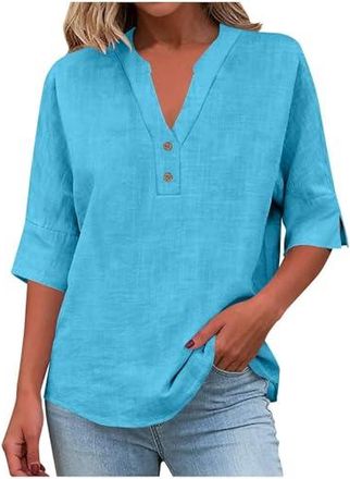 Generic T-shirt en lin pour femme, t-shirt d&eacute;t&eacute; basique &agrave; manches courtes d&eacute;contract&eacute; ample, t-shirt de sport pour femme, surdimensionn&eacute;, tendance, t-shirt d&eacute;