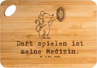 Mr. & Mrs. Panda Bambus - Schneidebrett Dart Spielen - Geschenk, Holzbrett mit Gravur, Schenken, Sport, Servierbrett, Darts, Sportart