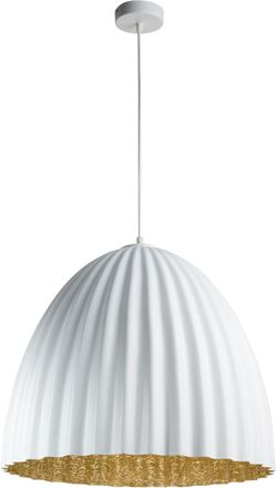 Licht-Erlebnisse Metall Pendelleuchte DIKKERK in Gold Wei&szlig; Loft Design E27 geriffelte H&auml;ngelampe K&uuml;che Esstisch