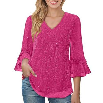 Generic Hauts scintillants pour femme - Haut &agrave; paillettes brillantes - Tunique de bo&icirc;te de nuit &eacute;l&eacute;gante - Col rond - T-shirt habill&eacute; ample - Pull ample pour 