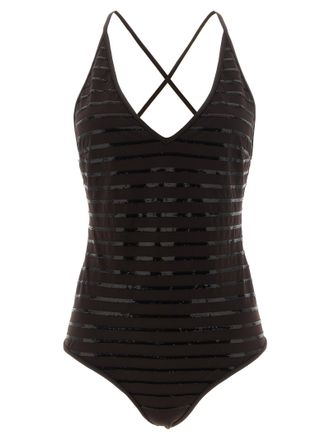 Brunello Cucinelli Sequin-Striped One-Piece Swimsuit - Black