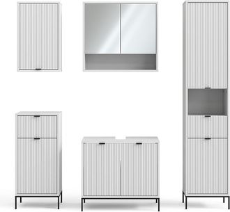 Vicco Badm&ouml;bel-Set Wei&szlig; Eliza, bestehend aus Bad Spiegelschrank, Midischrank, H&auml;ngeschrank, Waschbeckenunterschrank, Hochschrank - Unterschrank- und H&auml;ngesc