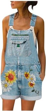 Generic Salopette en jean pour femme - Courte - Oversize - Jeans ample des années 90 - Pantalon dété court - Salopette florale - Vintage - Coupe ample - Panta