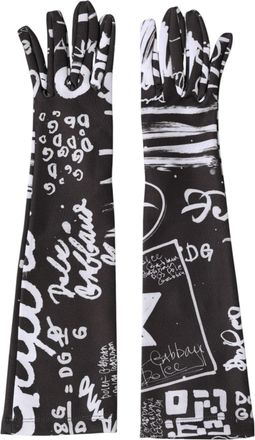 Dolce & Gabbana Womens Dg Logo Elbow-Length Gloves Black