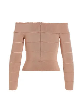 Alexandre Vauthier Off-Shoulder Ribbed Viscose Blouse - Beige