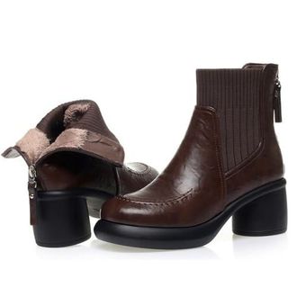 Generic Bottines Chelsea &agrave; talon &eacute;pais pour femme - Avec doublure chaude et &eacute;lastique - Bout rond, Marron &eacute;pais, 39.5 EU