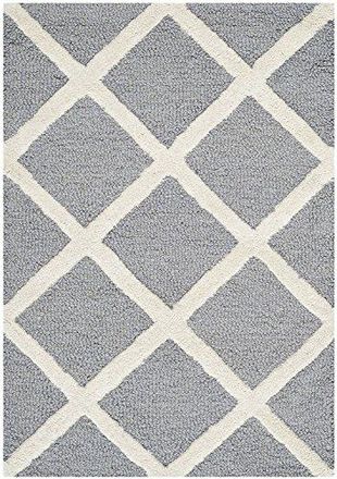 Safavieh Geometrisch Teppich für Wohnzimmer, Esszimmer, Schlafzimmer - Cambridge Collection, Kurzer Flor, Silber und Elfenbein, 91 X 152 cm
