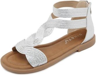 Generic Gladiateur Plat Sandales Femmes Bohème Élégance Bout Ouvert Plage Sandale Sandales Plates Décontractées À Bout Ouvert,Argent,39 EU